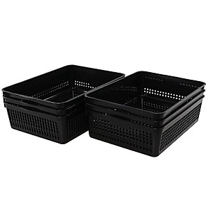 Leendines A4 Size Plastic Storage Trays, Shallow Storage Baskets Set of 6