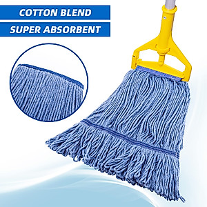 (3 Pack) Mop Head Replacement, Mop Heads Commercial ,Blue Cotton Looped End String, Wet Industrial Cleaning Vintage Mop Head Replacements Refill, Swinger Loop Mop, for Heavy Duty Mop Heads,Light Blue