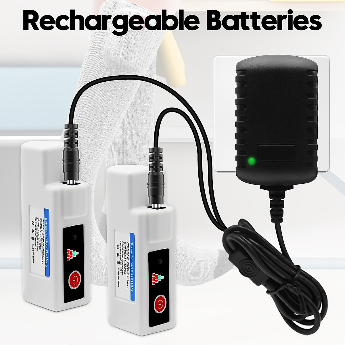 Autocastle Unisex Electric Heated Socks Rechargeable Battery Powered Heating Socks Men Women battery Operated Winter Warm Socks Kit Novelty Sports Outdoor Camping Hiking Climbing Skiing Foot Warmer