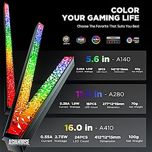 AsiaHorse Acrylic ARGB LED Strip for PC Case with 5V 3-pin ARGB LED and 4-pin Header, Compatible with Aura SYNC, Gigabyte RGB Fusion, MSI Mystic Light Sync - 5.6inches