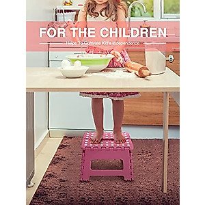 Dyforce Folding Step Stool 9", Durable Kids Step Stool, Heavy Duty Step Stools for Adults, Compact Foot Stools, Light-Weight Toddler Step Stool for Kitchen, Bathroom, Holds Up to 300 lbs (Pink)