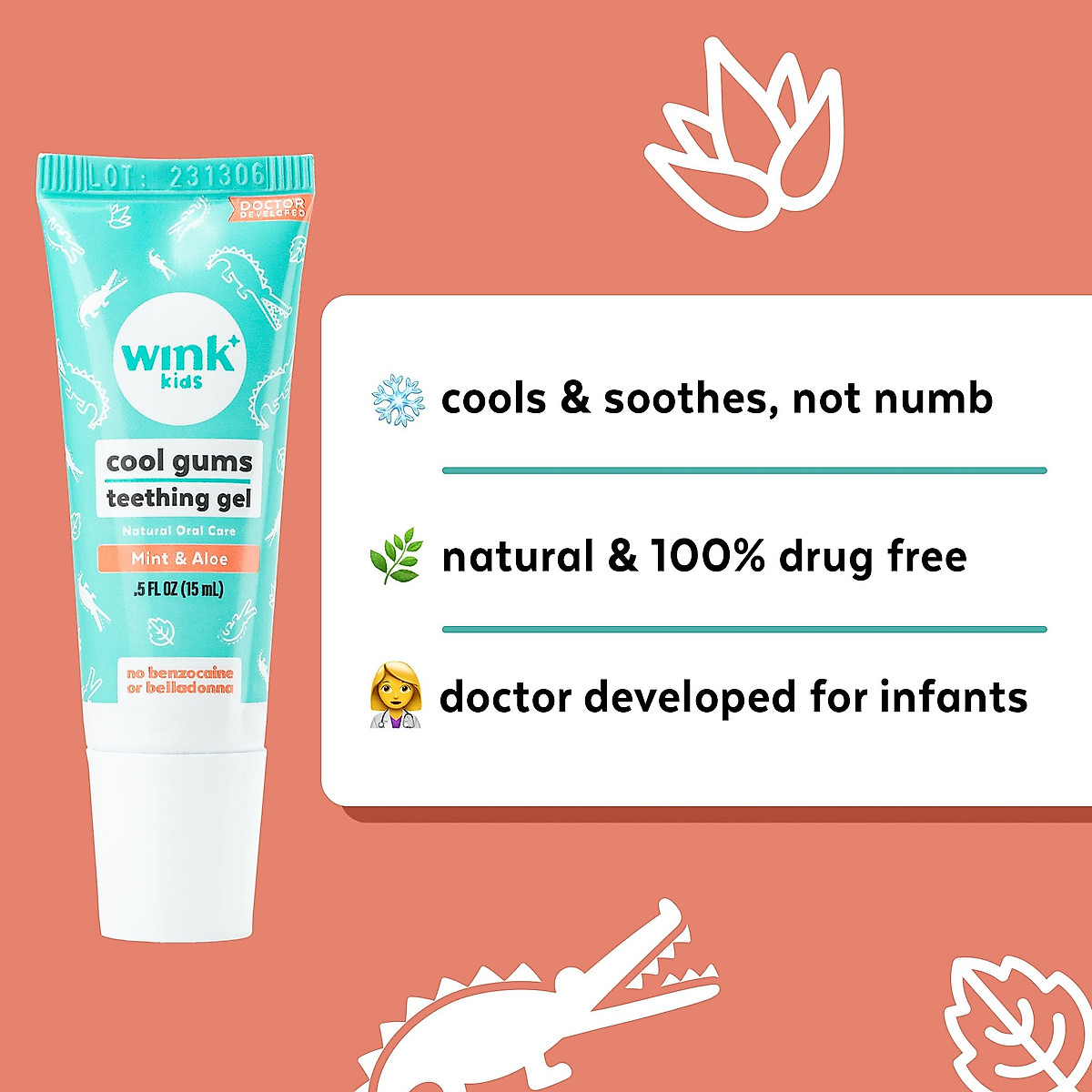 Wink Well Baby Teething Relief for Infants and Kids, Cooling, Soothing Natural Gel for Sore Gums and Other Teething Discomfort, May Be Used As A Toddler Training Toothpaste (15 ml)