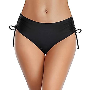 Kinple Drawstring Bikini Bottom for Women Triangular Swimwear Panty Fashion Stretch Bathing Underwear Beachwear Pantie Black