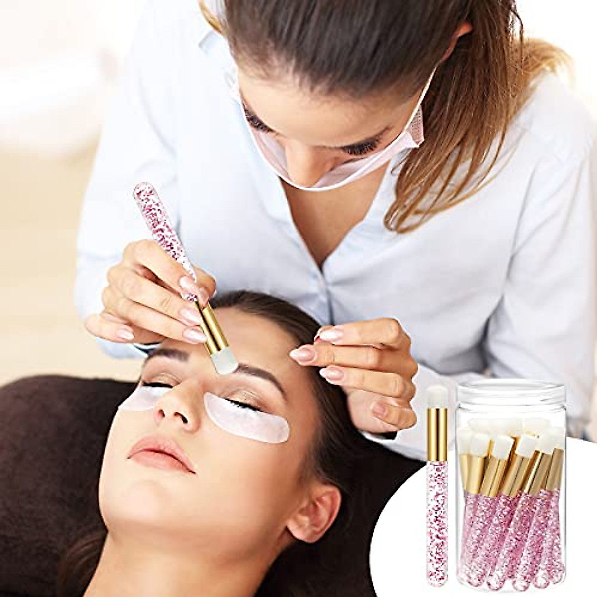 20 Pieces Glitter Crystal Lash Shampoo Brushes with Container Eyelash Extension Cleanser Brush Lash Cleansing Brushes Lash Bath Brush Eyelash Brushes for Eyelash Extensions Prolong Cleansing (Purple)