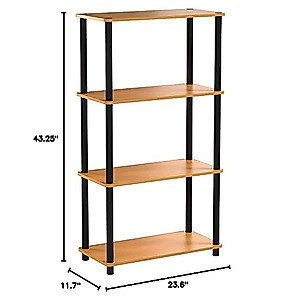 Furinno (99557LC/BK) Turn-N-Tube 4-Tier Multipurpose Shelf Display Rack - Light Cherry/Black