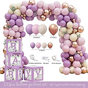 Elephant Baby Shower Decorations for Girl, Pink Purple Elephant Baby Shower Party Supplies, It's a Girl Backdrop Tablecloth Elephant Balloon Arch BABY Box Sweet Baby Girl Banner Mom to Be Sash