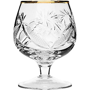 Set of 2 Hand Made Vintage Crystal Glasses, Brandy & Cognac Snifter with 24K Gold Rim, Old-Fashioned Glassware, 7 fluid ounces