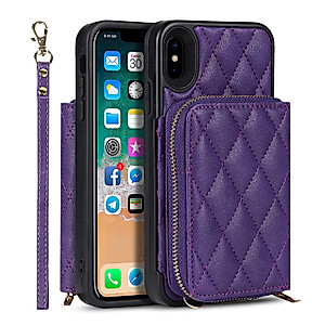 ShunJieTech for iPhone Xs Max Case,for iPhone XSMax Wallet Case with Card Holder,Crossbody Chain Purse Wrist Handbag Strap Leather Cover Case [Card Slots][Coin Zipper Pocket](6.5")-Purple