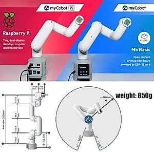 ELEPHANT ROBOTICS Robotic Arm myCobot 280 Raspberry Pi 4B - Open Source 6DOF Collaborative Robots - Desktop Education Robot Arm - Python Programming & ROS Supporting