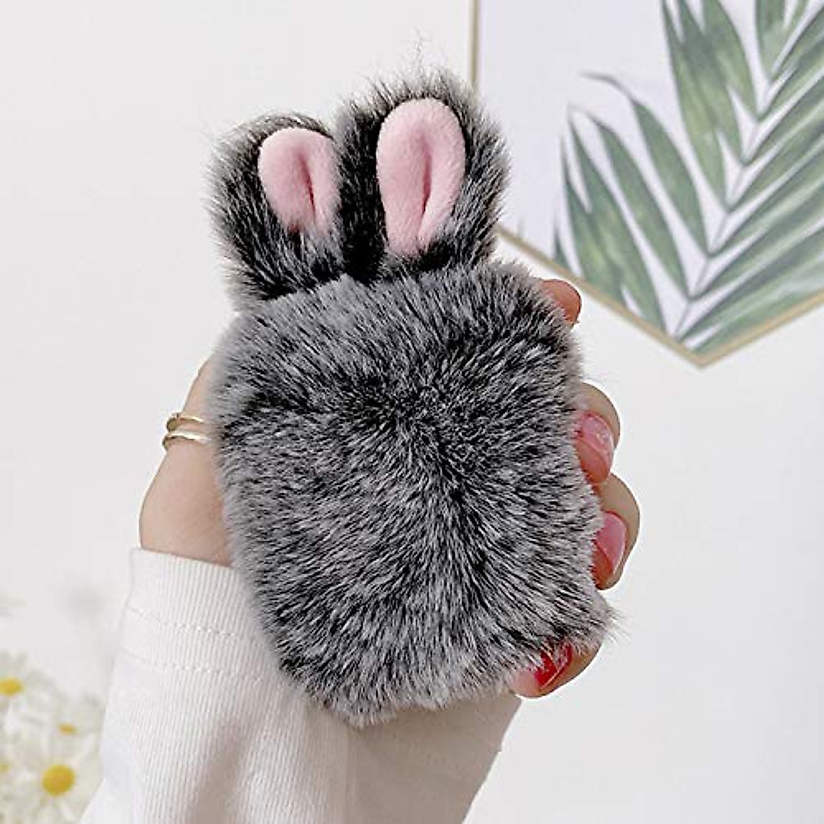 Guppy Compatible with AirPods Furry Bunny Case Girls 3D Cartoon Cute Rabbit Ears Plush Fluffy Warm Carrying Case Soft Protective Case Cover Accessories for AirPods 1 & 2 Gray