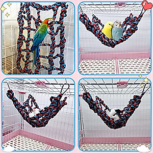 Bird Hemp Rope Net Swing Toy Parrot Perch Climbing Ladder Hanging Hammock with 10 Random Lava Block Stone Small Animal Cage Accessories for Cockatiel Budgie Lovebirds Canaries