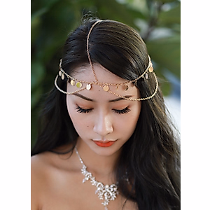 Missgrace Women Bohemian Gold Head Chain Headband Bridal Head Chain Wedding Headpiece Hair Jewelry Accessories for Bridal Hair Accessories