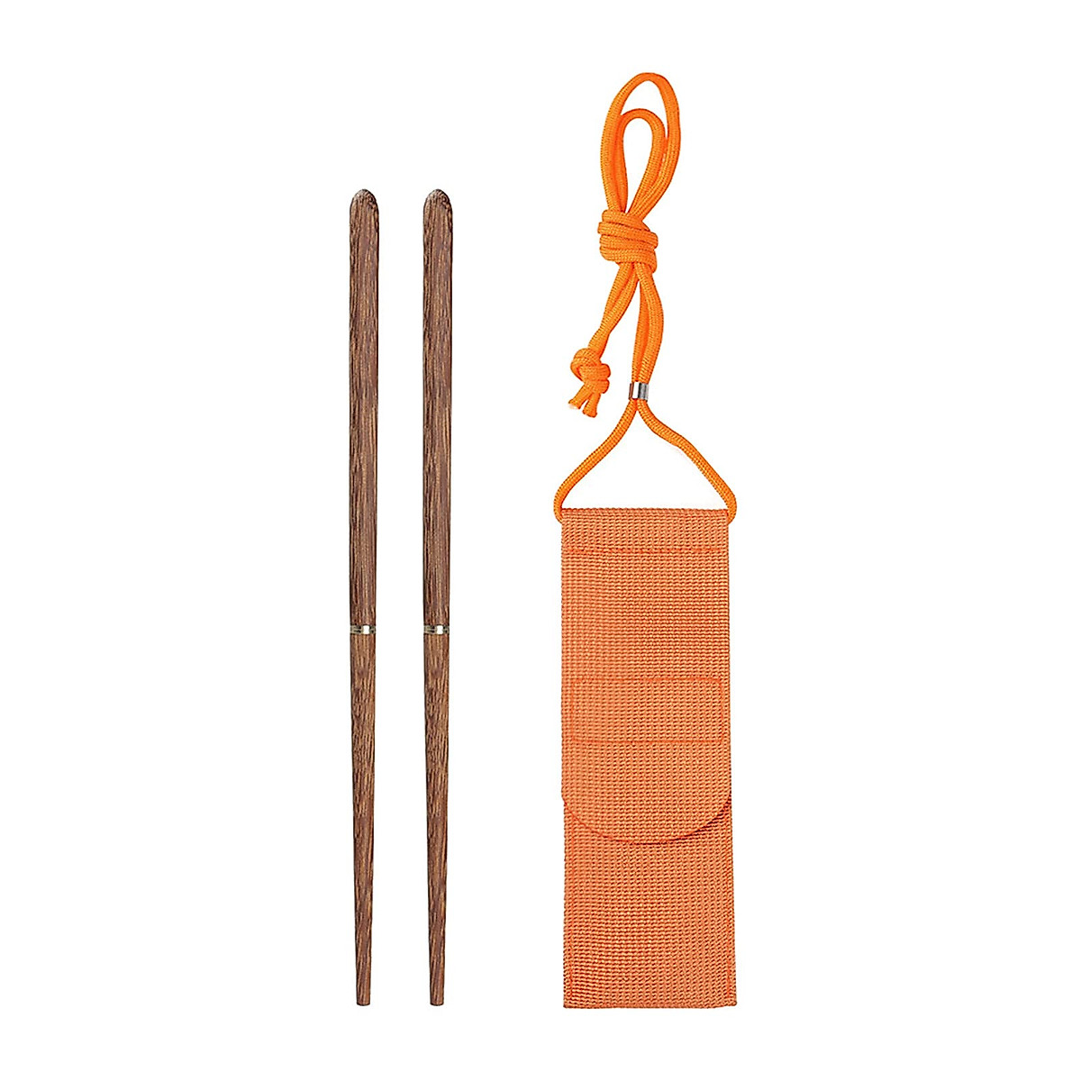 Fenteer Stainless Steel Chopsticks Screw in/Apart Reusable Travel Foldable Chopsticks with Pouch, Full Wood