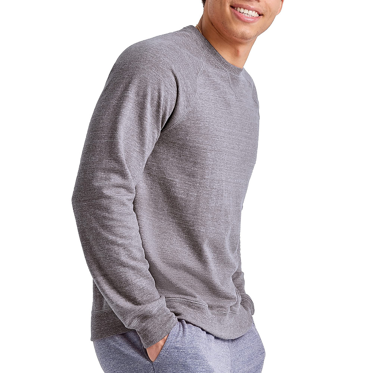 Hanes Men's Crewneck Sweatshirt, Tri-Blend French Terry, Black 50R Pe Heather, X-Large