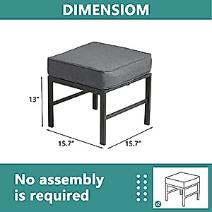 Auzfy 2 Pieces Outdoor Ottomans for Patio Set, Assembled Aluminum Outdoor Footstool with Gray Cushions, Small Seat Furniture for Porch Yard Garden Deck, Grey Frame