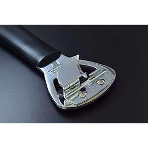 Seki Japan Hand Held Manual Can Opener, Heavy Duty Stainless Steel Bottle Opener, 4.3" Black Plastic Handle for Right-handed