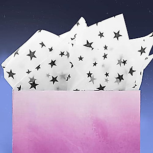 Hi Sasara 60 Sheets White with Black Star Tissue Paper,White and Black Tissue Paper for Gift Bags,Star Gift Wrapping Tissue for Halloween Christmas,Wedding,Birthday,DIY and Crafts,14 x 20 Inch