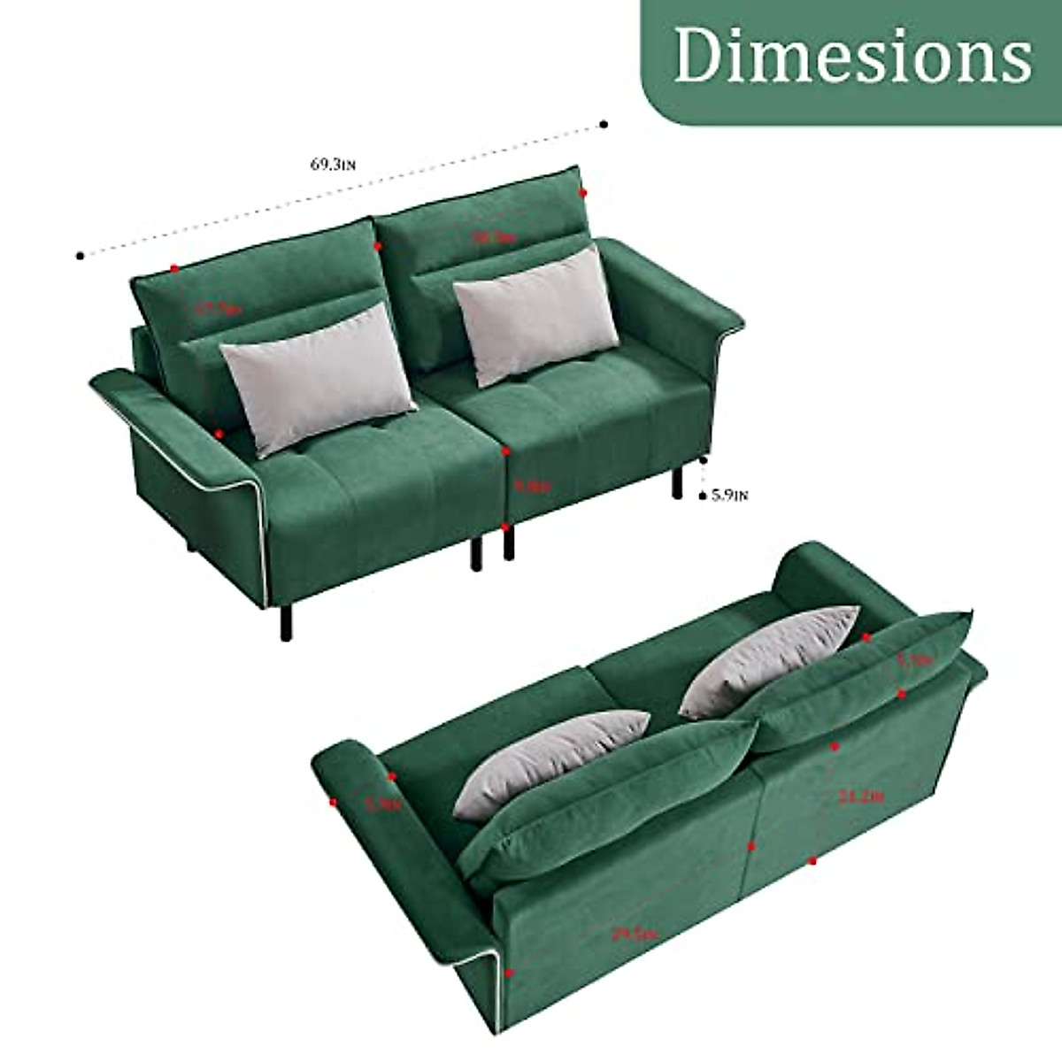 gefayluo 72 inch Loveseat Sofa Couch for Living Room, Small Mid Century Modern Sofa, Upholstered 2-Seater Velvet Love Seats Couch for Bedroom, Apartment, Home Office, Tool-Free Assembly