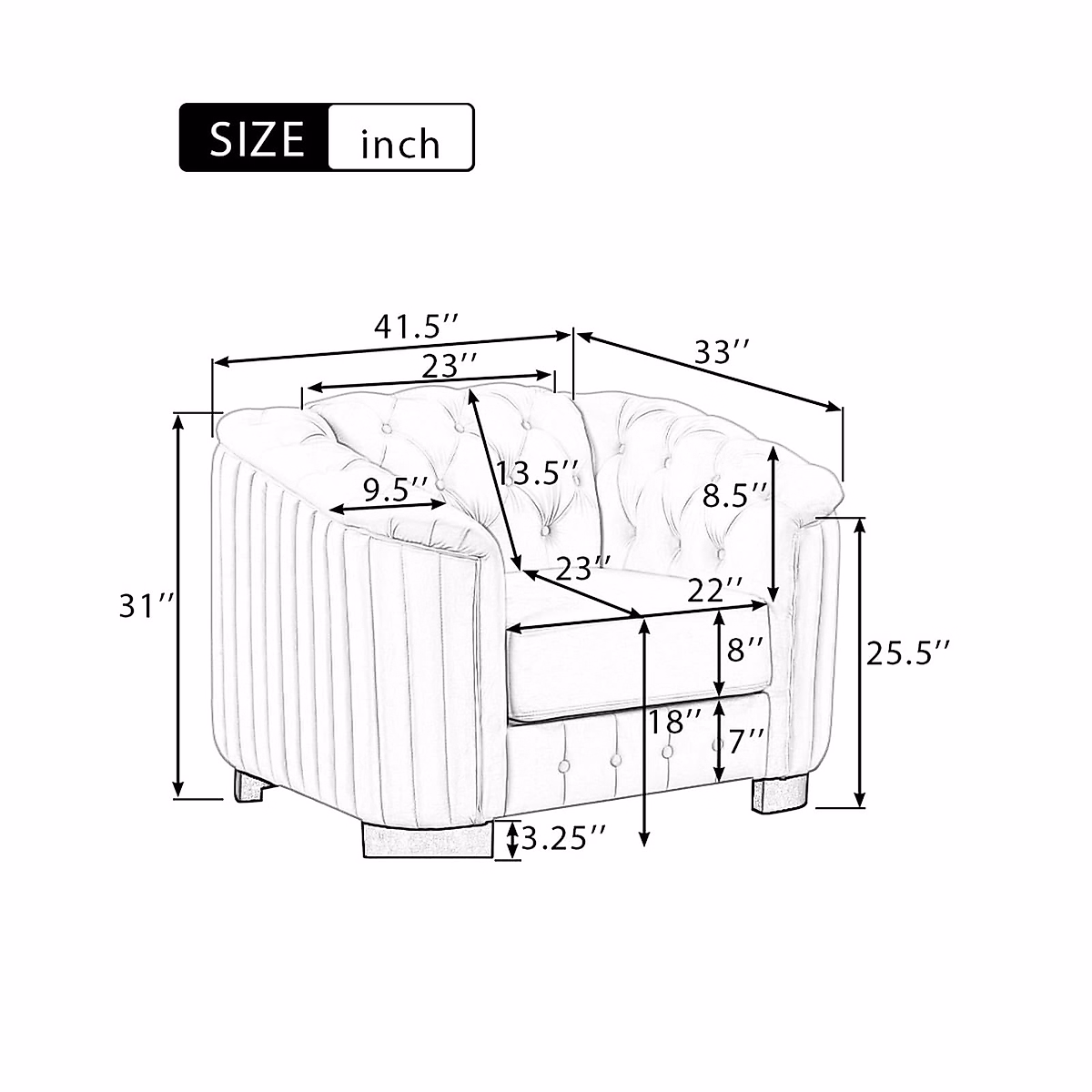 Daesar 41.5" Velvet Upholstered Accent Sofa, Modern Single Sofa Chair with Thick Removable Seat Cushion, Modern Single Couch for Living Room, Bedroom, Or Small Space, Beige