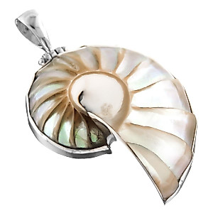Ridged Nautilus Shell 925 Sterling Silver Pendant, 2 3/8"