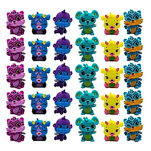 HYSTYLE 30 Pcs Miniature Pet Doll Set, Colorful Anime Cake Toppers, Cute PVC Animal Figures
