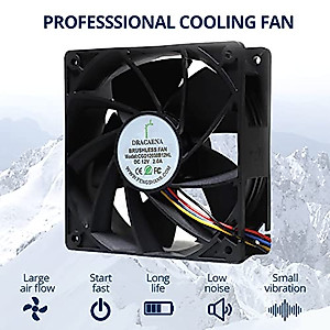 Dracaena 2 Pack Replacement Bitmain Fan for Antminer S9, T9, Z9, D3, E3, X3, L3+, 4pin, 120X120X38mm Cooling Fan, DC12V, 2.1A, 209CFM, 6000RPM, 65.2 dBA