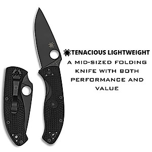 Spyderco Tenacious Lightweight Folding Utility Pocket Knife with 3.39" Black Stainless Steel Blade and Black FRN Handle - Everyday Carry - PlainEdge - C122PBBK