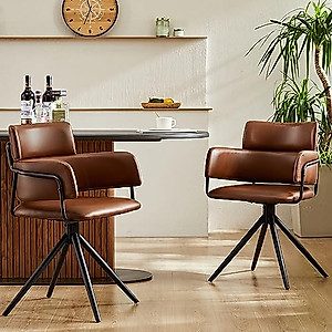 Purgreen Faux Leather Dining Room Chairs Set of 2,Mid Century Modern Mid-Back Accent Chair with Enhanced Black Legs - Upholstered Living Room Chair (Dark Brown, X-Leg)
