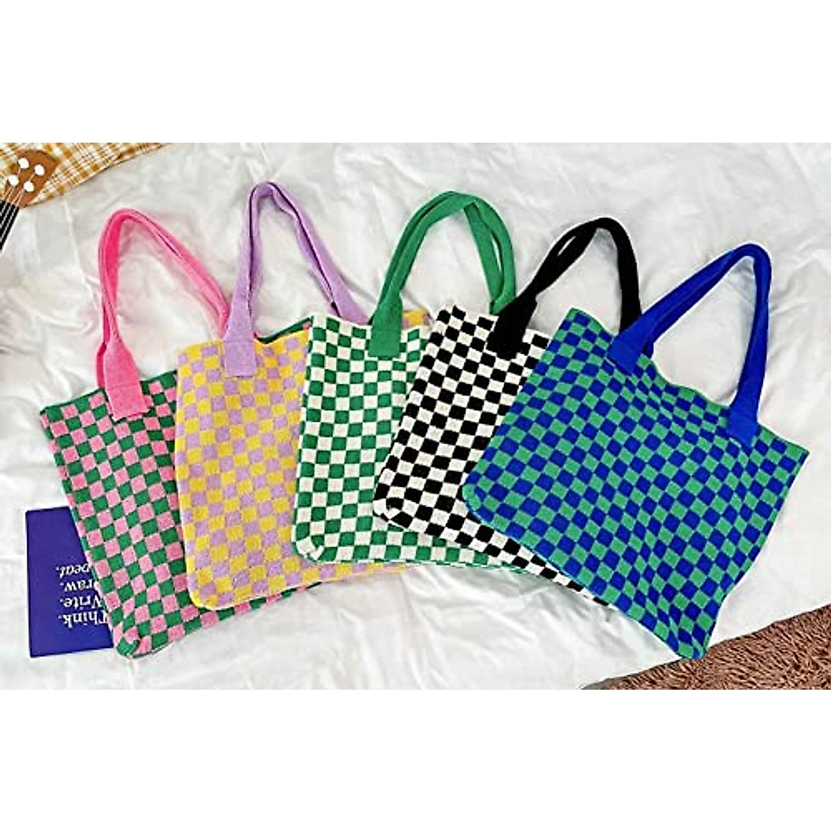 Pocadri Women's Contrasting Shoulder Bag Cotton Hemp Soft Multifunctional Large -Capacity Knitted Bag Handbags