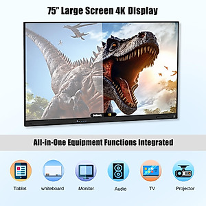 LINGHUFOX 75 Inch Smart Board, 4K UHD Touch Screen Digital Whiteboard with Open App Ecosystem, All-in-One Electronic Interactive Whiteboard for Classroom Office Home(Board+Movable Stand+Wall Mount)