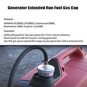 Yoursme Generator Extended Run Fuel Cap Fit for Yamaha EF2000is, EF1000is, Coleman pm2000i, Powerhorse 2000, Ai Power sua2300i Aluminum Silver
