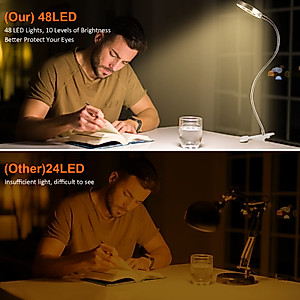 Clip on Light Reading Lights , 48 LED USB Desk Lamp with 3 Color Modes 10 Brightness, Eye Protection Book Clamp Light , 360 ° Flexible Gooseneck Clamp Lamp for Desk Headboard and Video Conferencing