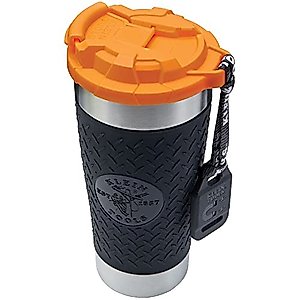 Klein Tools 55580 Stainless Steel Tumbler with Flip-top Lid, Insulated 20 oz. Tradesman's Double Wall Vacuum Mug, Slip-resistant Sleeve
