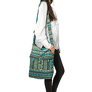 Tribe Azure Blue Aztec Canvas Large Hobo Cross body Shoulder Sling Slouch Casual Shopping Market Bag