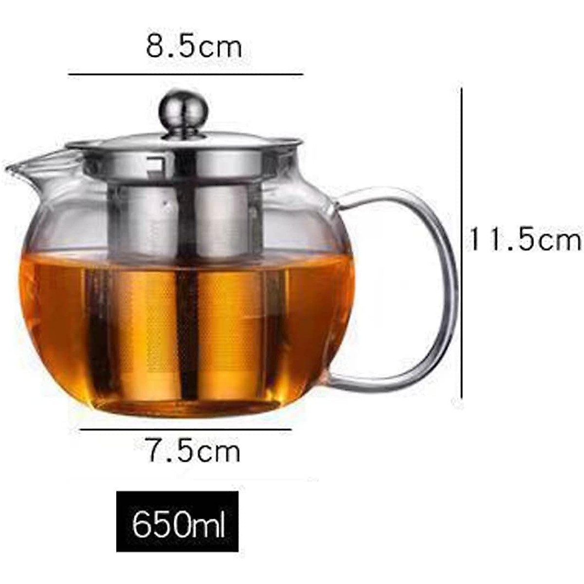 HKKAIS Glass Teapot with Removable Infuser Stovetop & Microwave Safe Borosilicate Clear Glass Teapot (22OZ)
