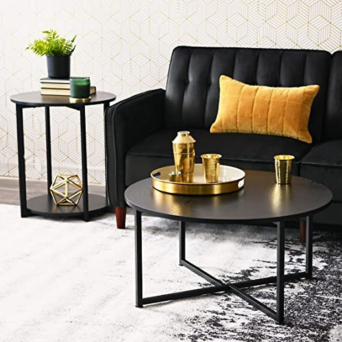 Household Essentials Black Oak Round Coffee Table