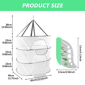 QKDS Herb Drying Rack 3 Layer Hanging Mesh Net, 2pcs/Set Herb Dryer Hanging Rack with Herb Stripper, Foldable Hanging Mesh Dryer for Buds, Fruits, Vegetables, Fish, Clothes, Doll(White)