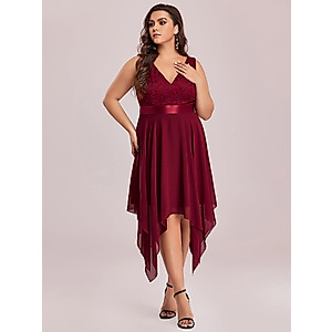 Ever-Pretty Plus Women's Plus Size Deep V Neck Asymmetric Evening Party Dress Burgundy US26