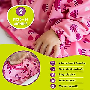 Tidy Tot - Cover & Catch Baby Bib - Mess Proof Long Sleeve Feeding Smock with Food Catcher Pocket - Attaches to Highchair - Waterproof Bib – Machine Washable. Fits 6-24 months - Pink