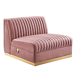 Modway Sanguine Channel Tufted Performance Velvet Modular Sectional, 7-Piece Left-Facing Sofa, Dusty Rose