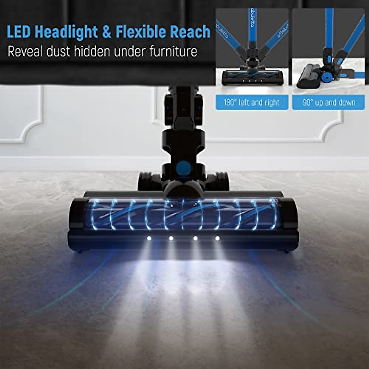 FABULETTA Cordless Vacuum Cleaner, 25 kpa Stick Vacuum 6 in 1 Set with 8 x 2500mAh Large Battery, Max 50 min Runtime, 250W Brushless Motor Handheld Vacuum Cleaner for Hard Floor Carpet Pet Hair