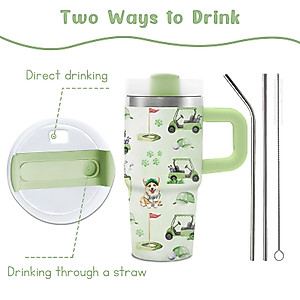 Golf Gifts for Boys Men, Golf Tumbler with Handle and Straw for Kids 14oz, Golfer Lover Gifts, Stainless Steel Funny Dog Mug, Golfer Gift for Boys Girls Him Son on Birthday