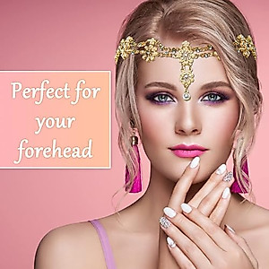 Gonioa Head Chain Jewelry Headband Crystal Bohemian Hair Accessories with Peal Women Head Chains Forehead Chain Rhinestone Headpieces with Drop Pendant