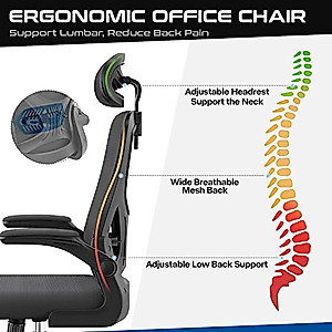 Laziiey Home Office Chairs with Flip Up Arms, Comfortable Computer Desk Chair with Wheels Adjustable Headrest and Lumbar Support for Home Office (Black)