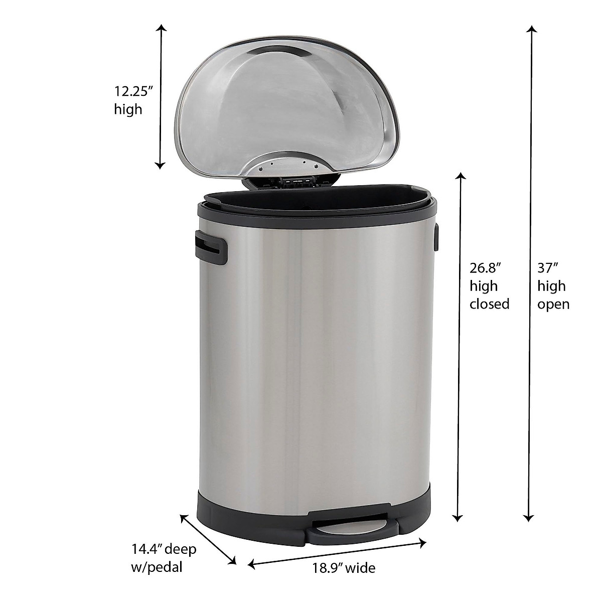 Design Trend 50 Liter, Silver Oval Stainless Steel Step Trash Can with Soft Close Lid and Handles 13 Gallon