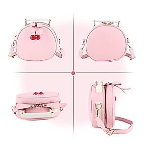 SUKUTU Women Cute Cherry Tote Handbag Girls Small Circle Round Crossbody Shoulder Bag Clutch Purse