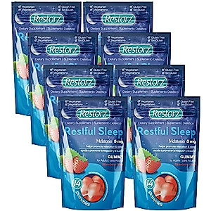 Restorz Restful Sleep Gummies with Melatonin 5mg, 5mg Melatonin Gummies Supplement to Support a Healthy Sleep Cycle, Strawberry Flavor, 112 Gummies