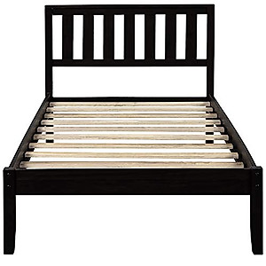 TARTOP Twin Bed Frame with Headboard and Wood Slat Support, Solid Wood Platform Bed Frame for Kids, Espresso