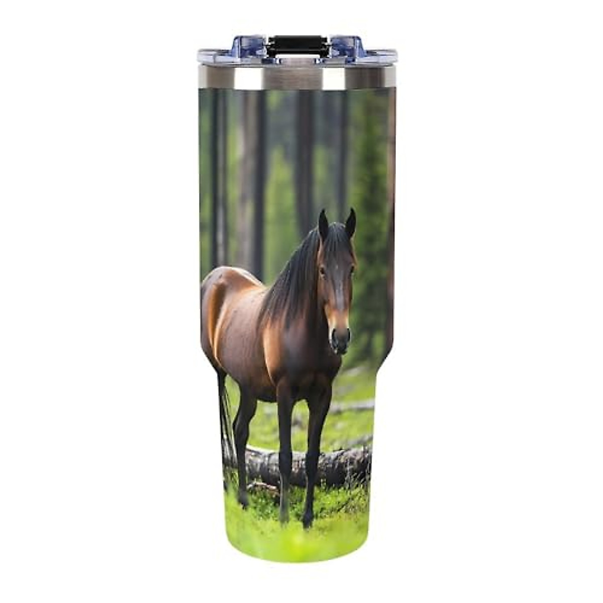 Horse in The Rain Forests Insulated Tumblers with Handle Stainless Steel Coffee Mug Funny Travel Cup with Lid Straw 40oz