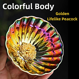 HOHCNA Jianzhan Tenmoku Tea Cup with Golden Peacock, 3D Chinese Kungfu Tea Cup Porcelain Master Teacup - 5 oz